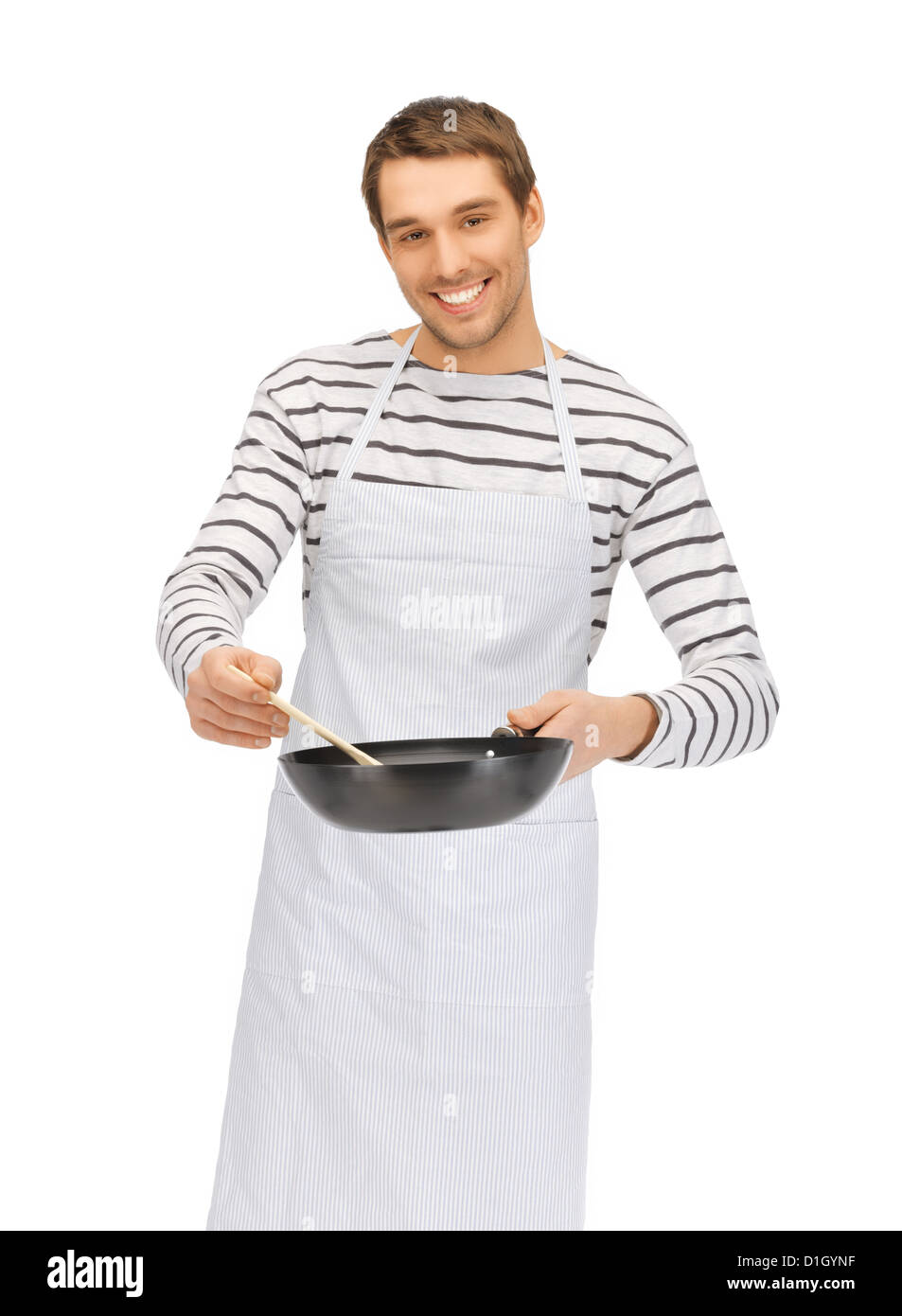 handsome man with pan and spoon Stock Photo - Alamy