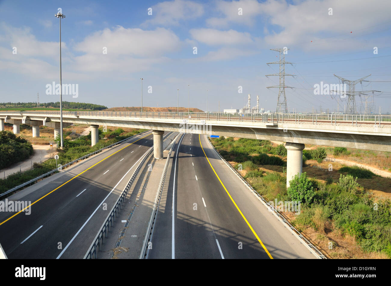 View of landscape with two way highway. Central Israel Stock Photo - Alamy