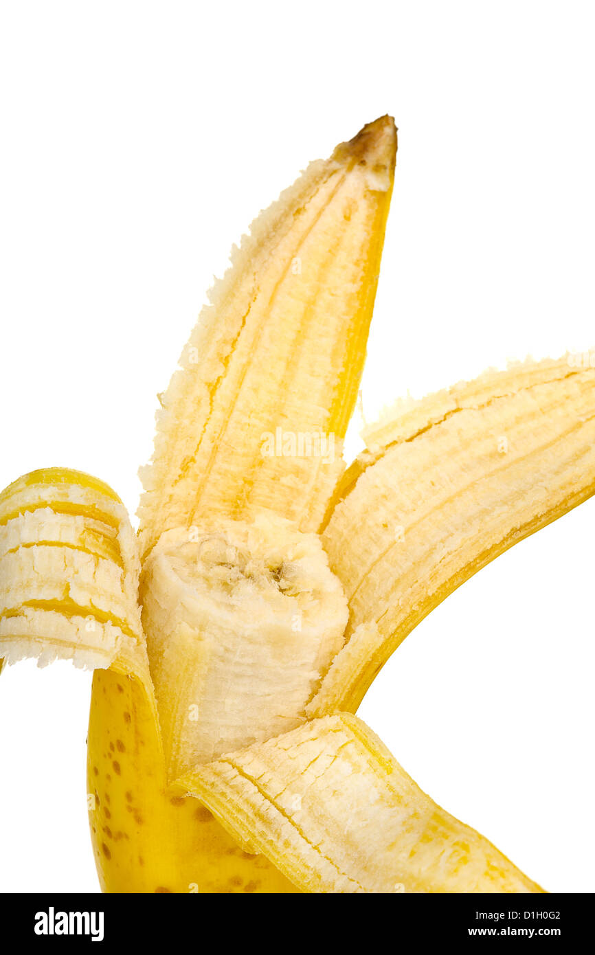 Close up of a open banana fruit isolated on white background Stock ...