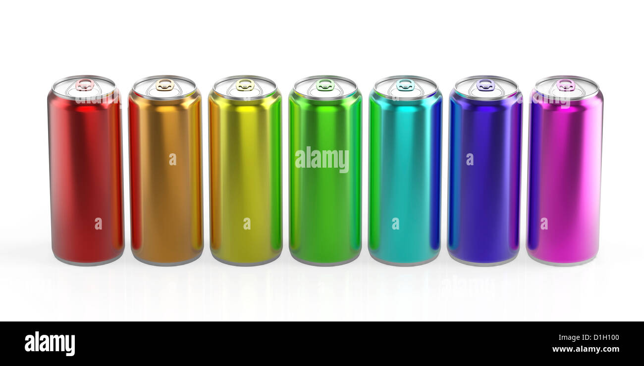 Rainbow colored cans on white shiny background Stock Photo - Alamy