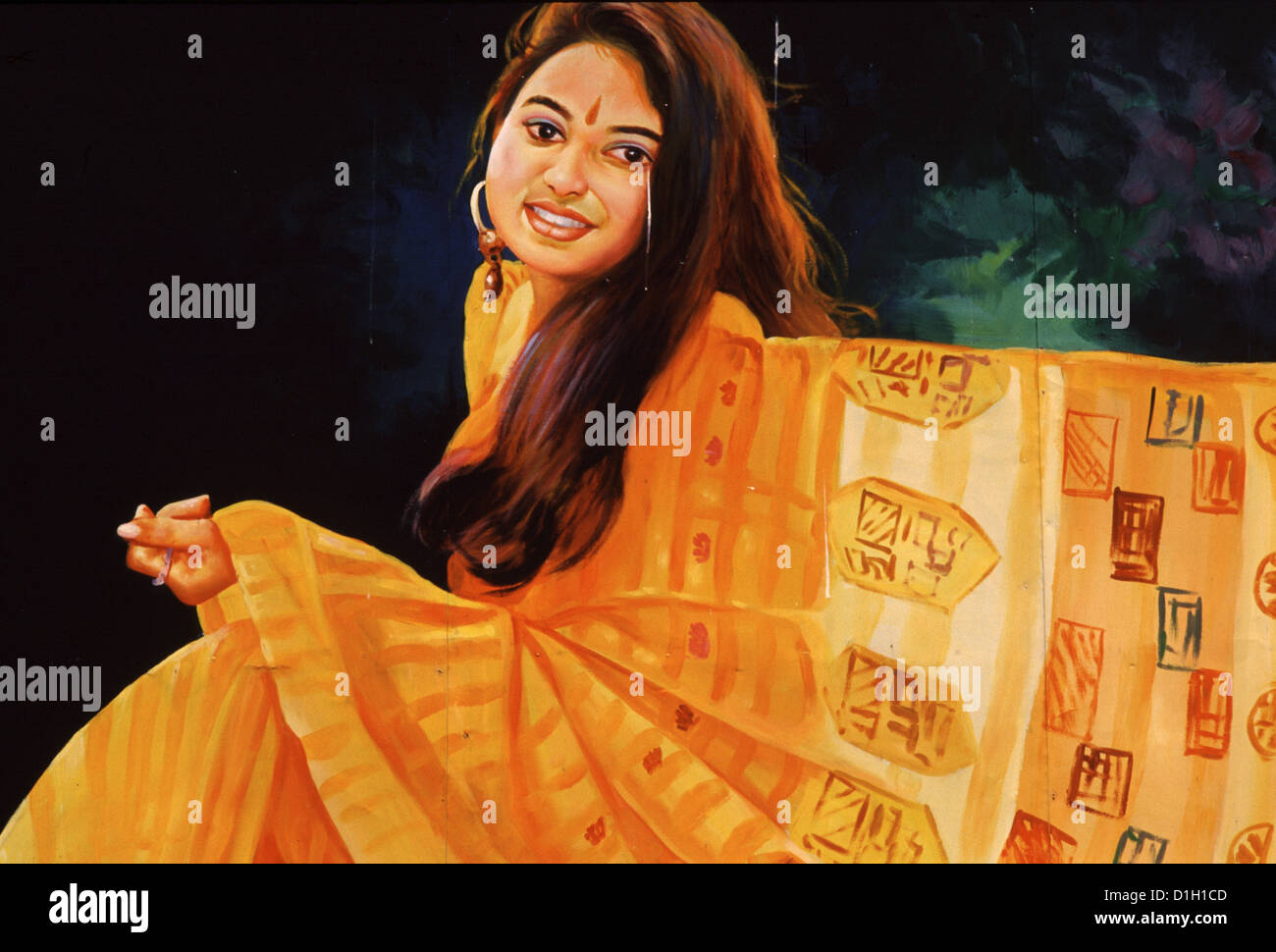 Hand painted advertisement in a Sari clothing store. India Stock Photo ...