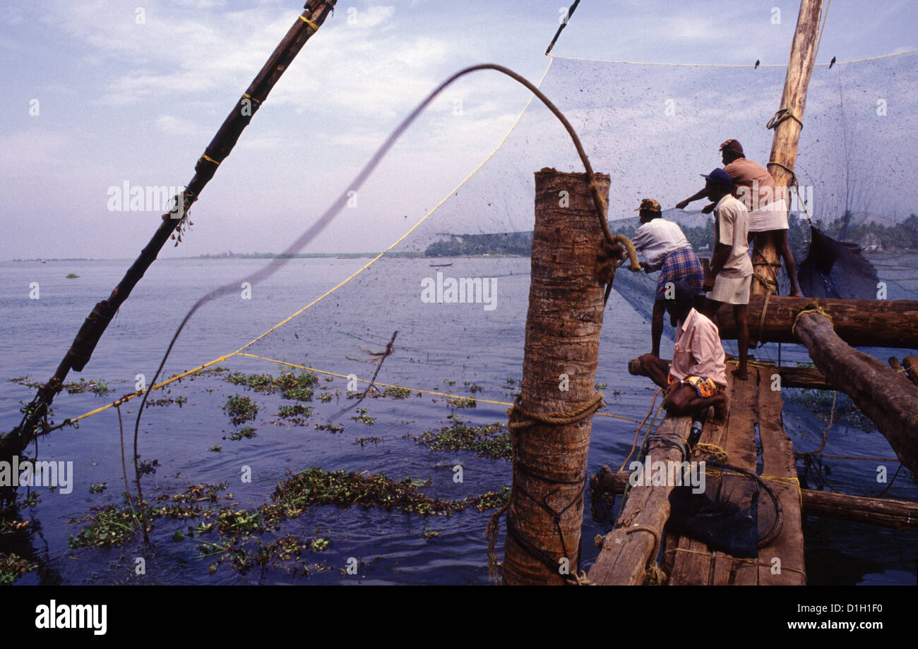 Fishermen manually operate gigantic 10-meter-high lift nets named ...