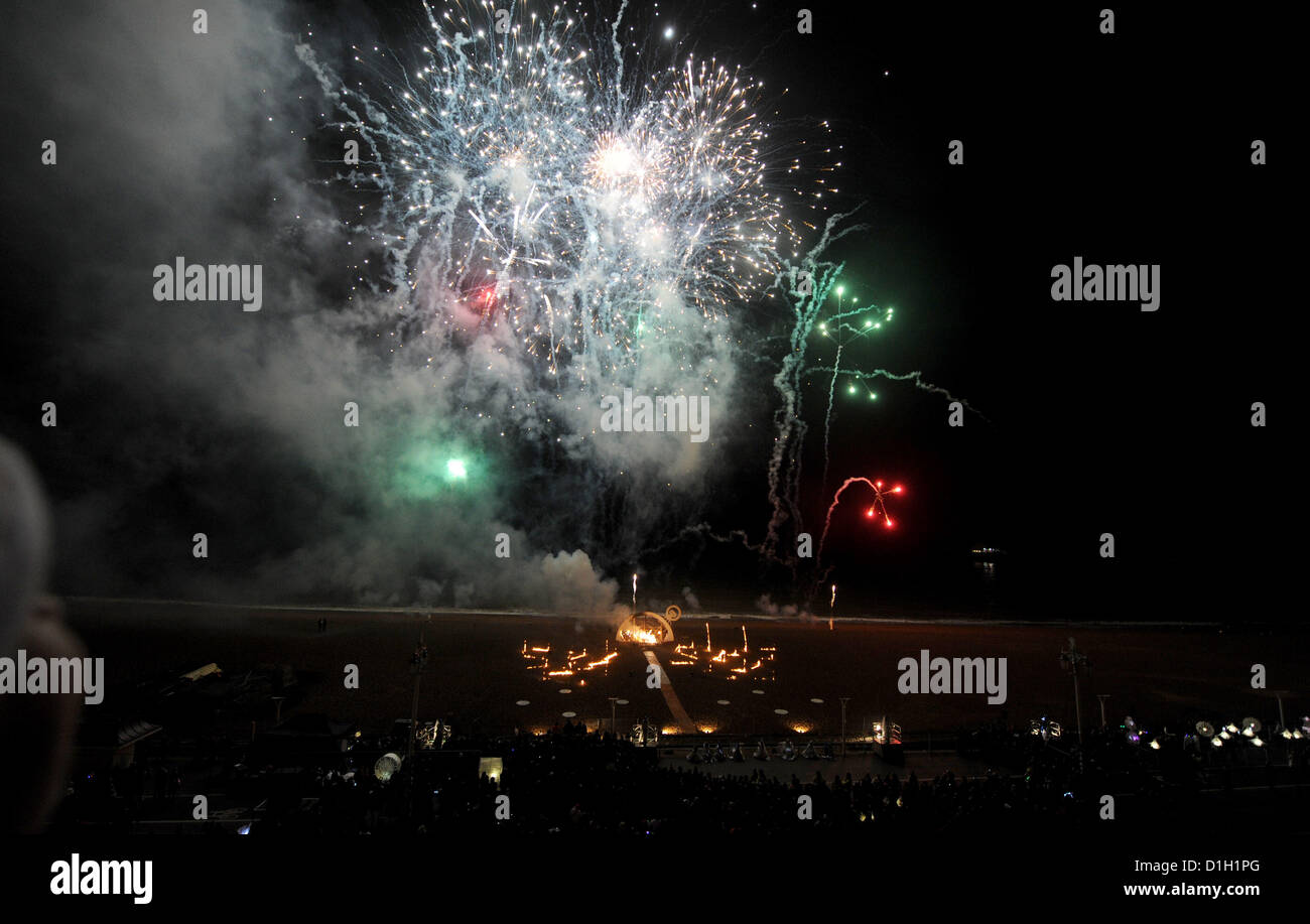 Fireworks on the beach at The annual Burning the Clocks in Brighton ...