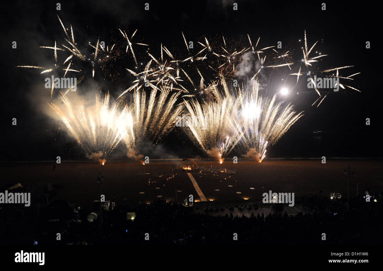 Fireworks on the beach at The Burning the Clocks to celebrate the ...