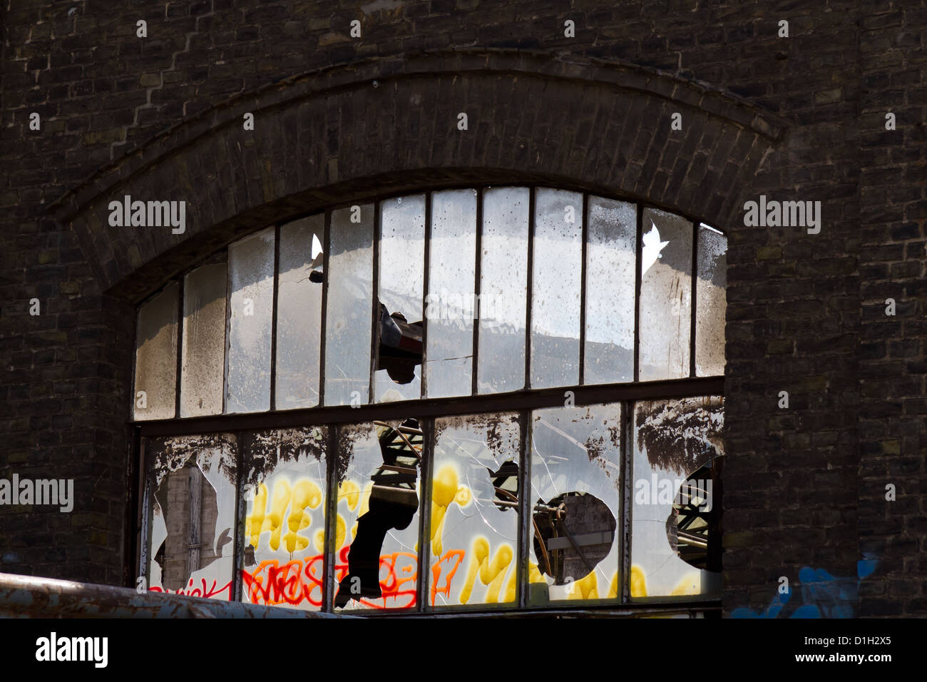 Broken Window and Graffiti in Berlin Friedrichshain, Germany Stock ...