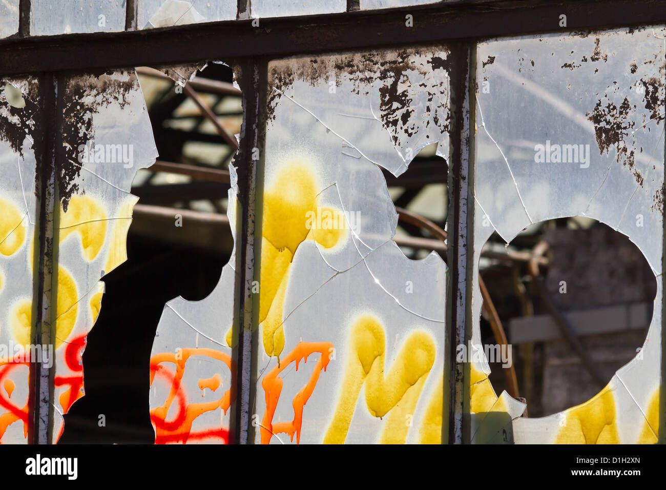 Broken Window and Graffiti in Berlin Friedrichshain, Germany Stock ...