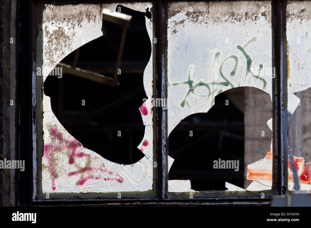 Broken Window and Graffiti in Berlin Friedrichshain, Germany Stock ...