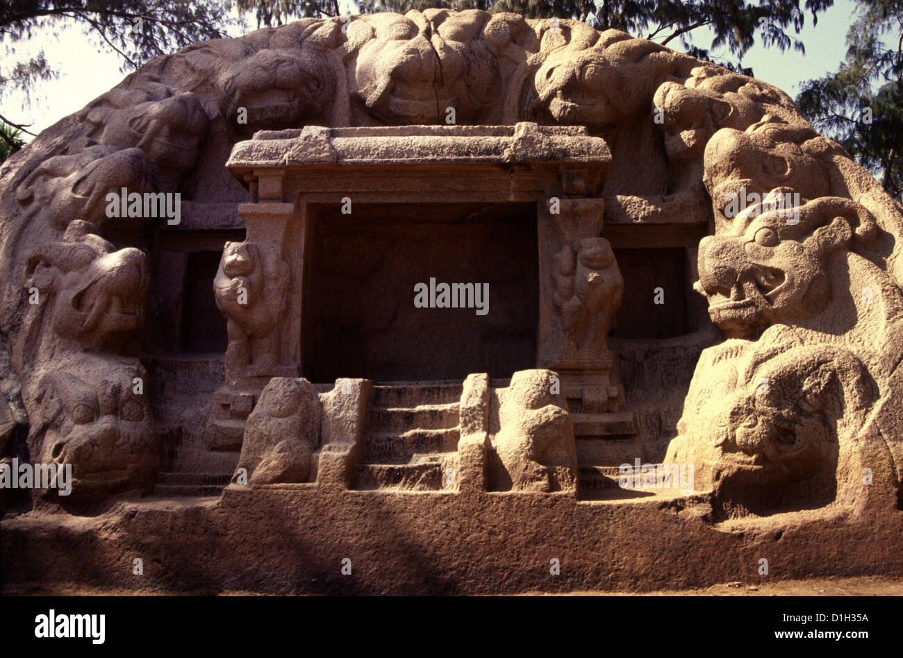 The rock-cut Tiger Cave dedicated to Goddess Durga carved in the ...