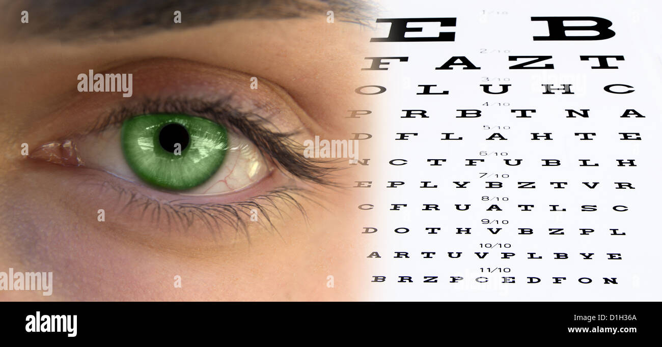Eye test vision chart with man's face background Stock Photo - Alamy