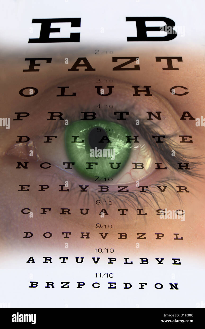 Eye test vision chart with man's face background Stock Photo - Alamy