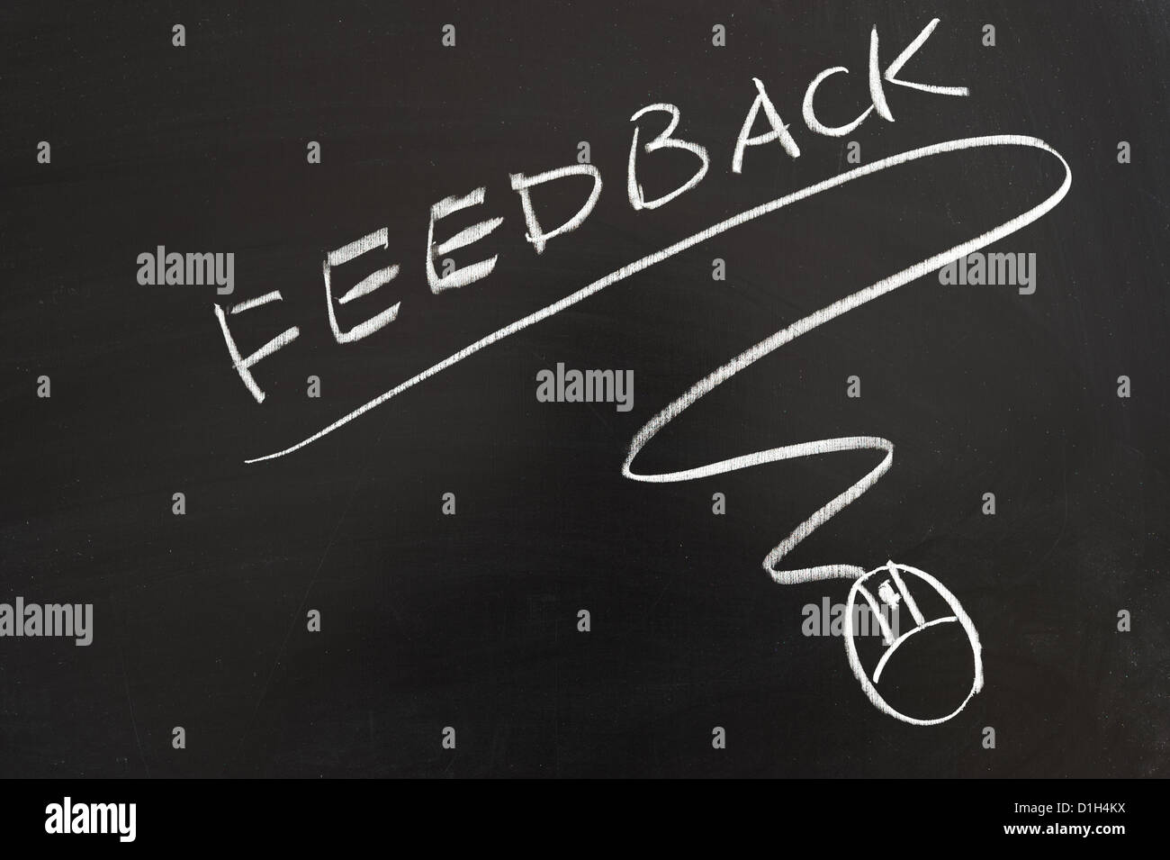 Feedback word and mouse symbol drawn on the blackboard Stock Photo - Alamy
