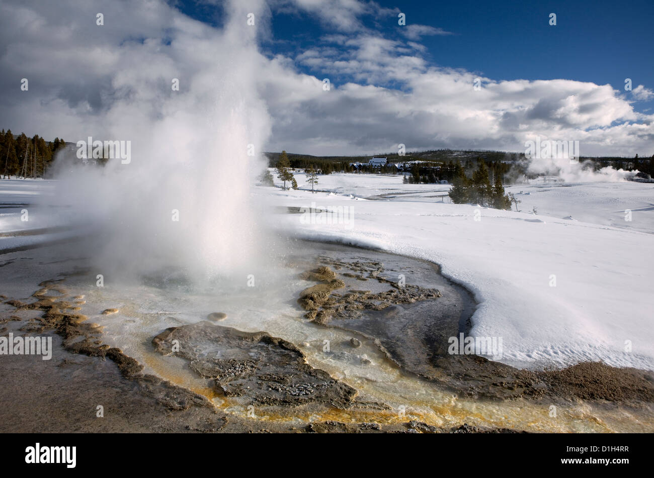 Geyser yellowstone snow hi-res stock photography and images - Alamy
