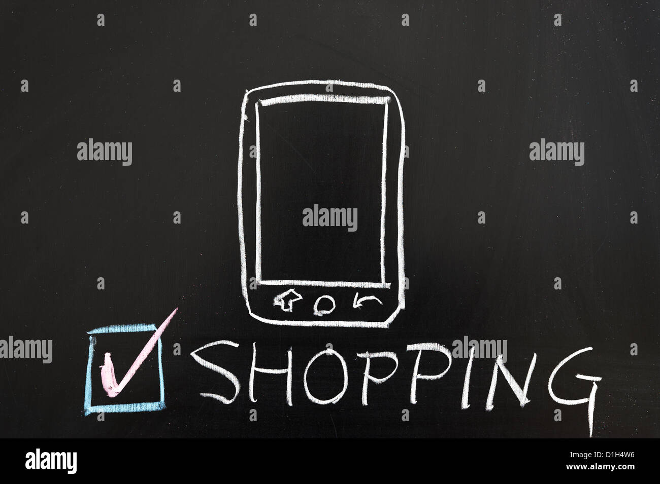 Mobile shopping concept drawing on the blackboard Stock Photo - Alamy