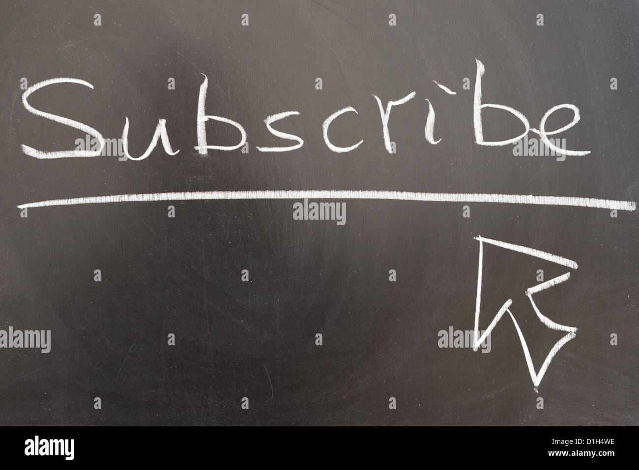 Subscribe and mouse pointer drawn on chalkboard Stock Photo - Alamy