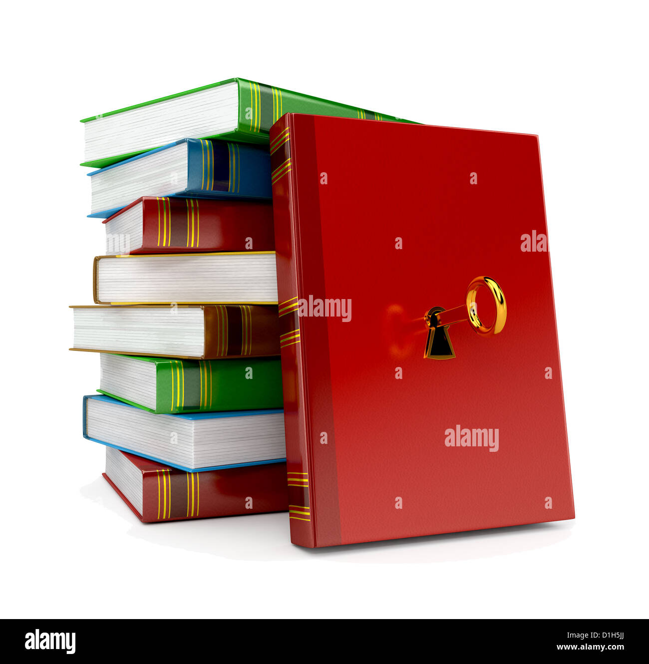book with key in lock on white background Stock Photo - Alamy
