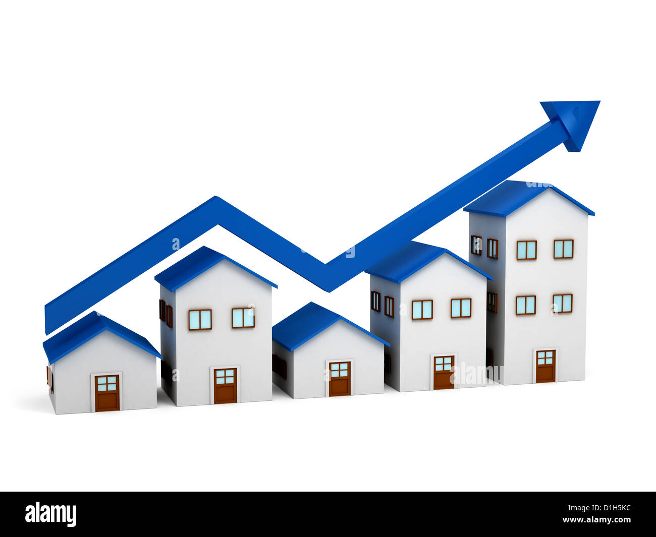 Growing chart over houses 3d Stock Photo - Alamy