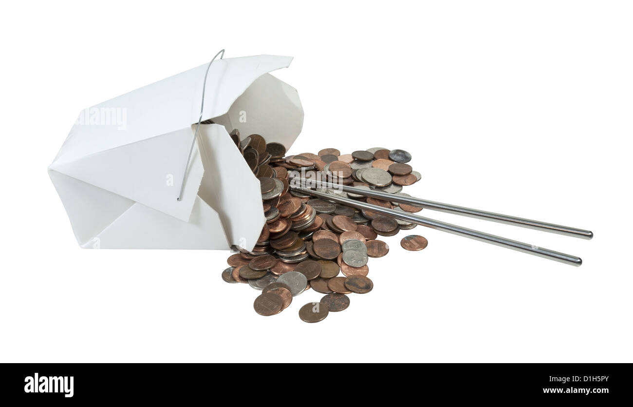 Spilled take out box of change with metal chopsticks - path included ...