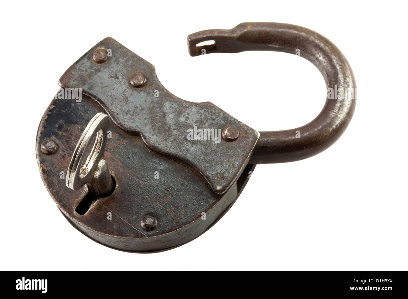 old padlock with key isolated on white background Stock Photo - Alamy