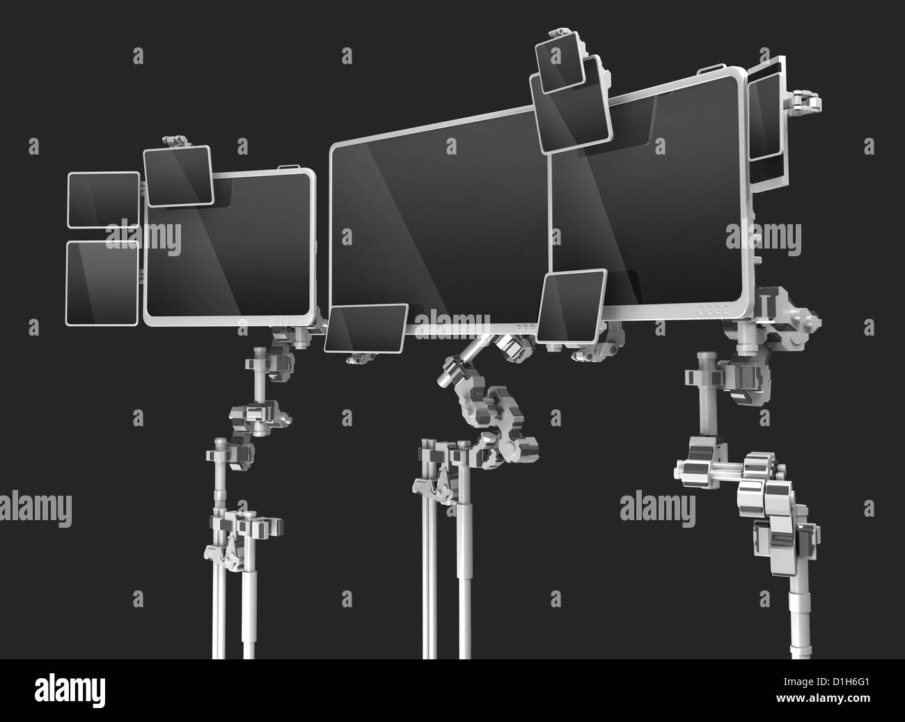Multi-monitor system 3d black background Stock Photo - Alamy
