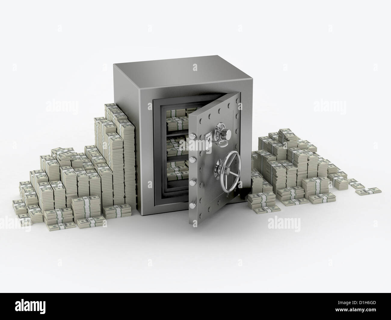 Safe overloaded of money money stacks with thousands dollars banqunote ...
