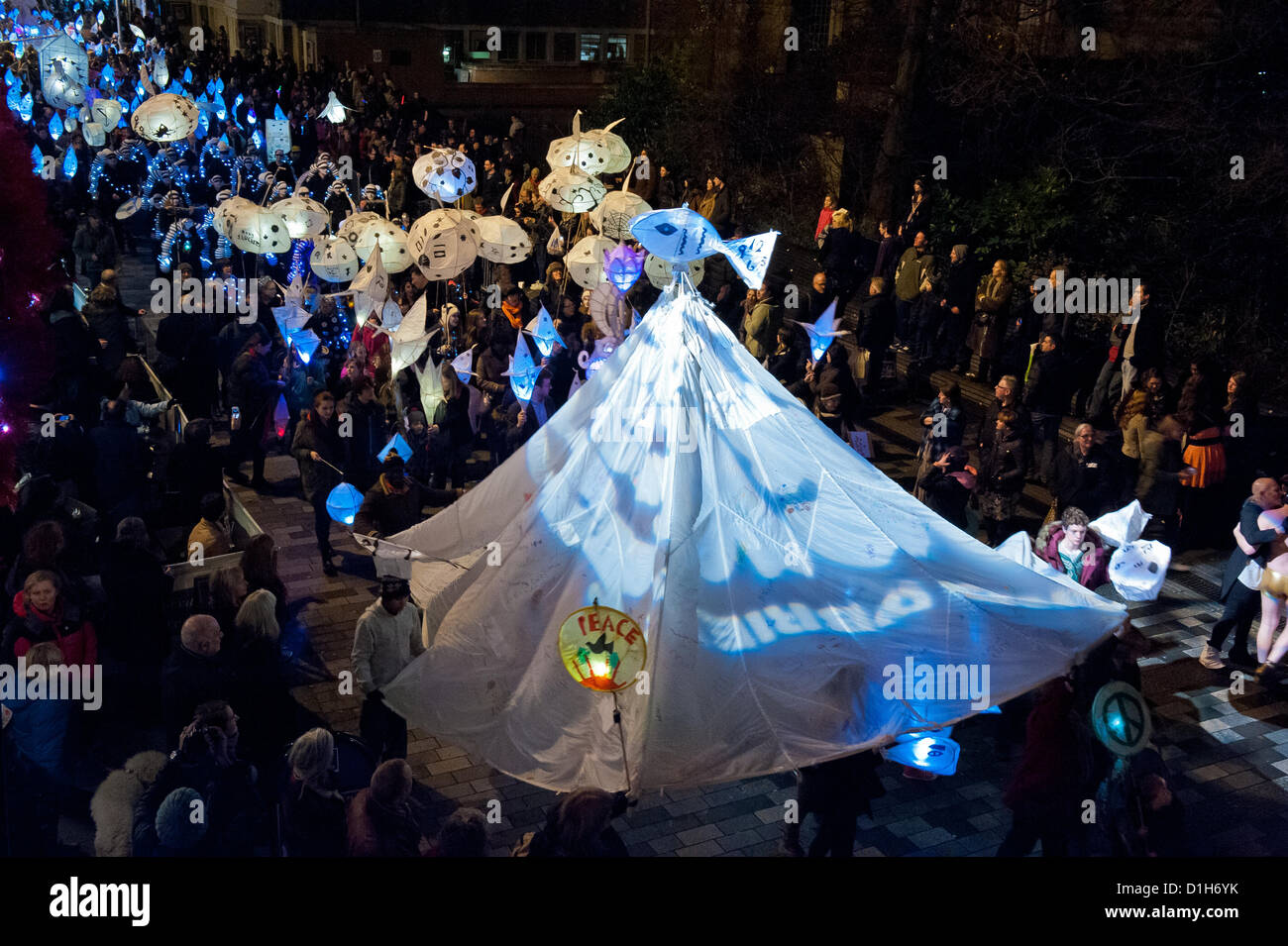 The parade begins in New Road. Burning the Clocks Lantern lit ...