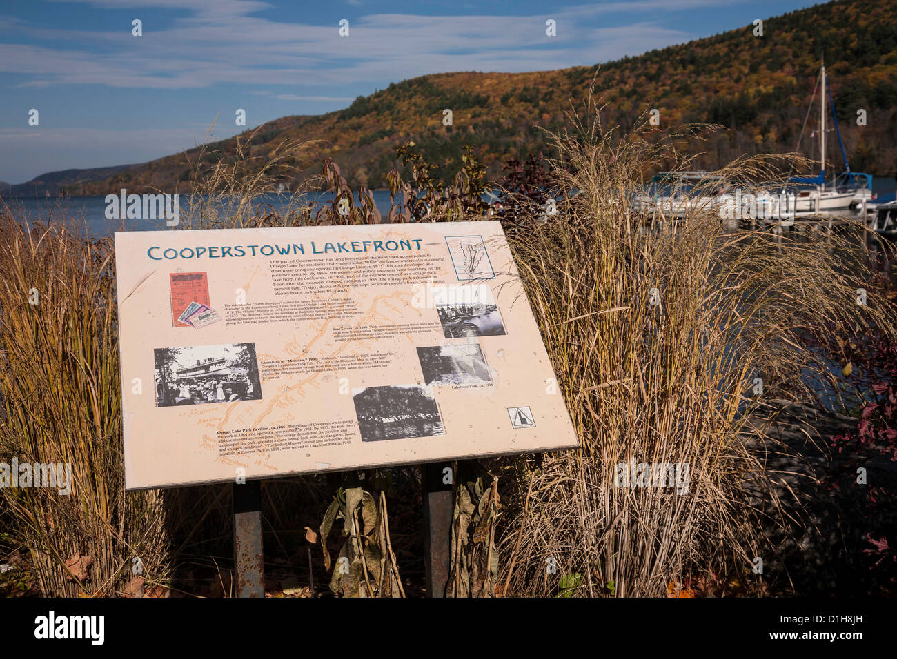 Cooperstown Lakefront Sign, Lake Otsego, Cooperstown, NY Stock Photo ...