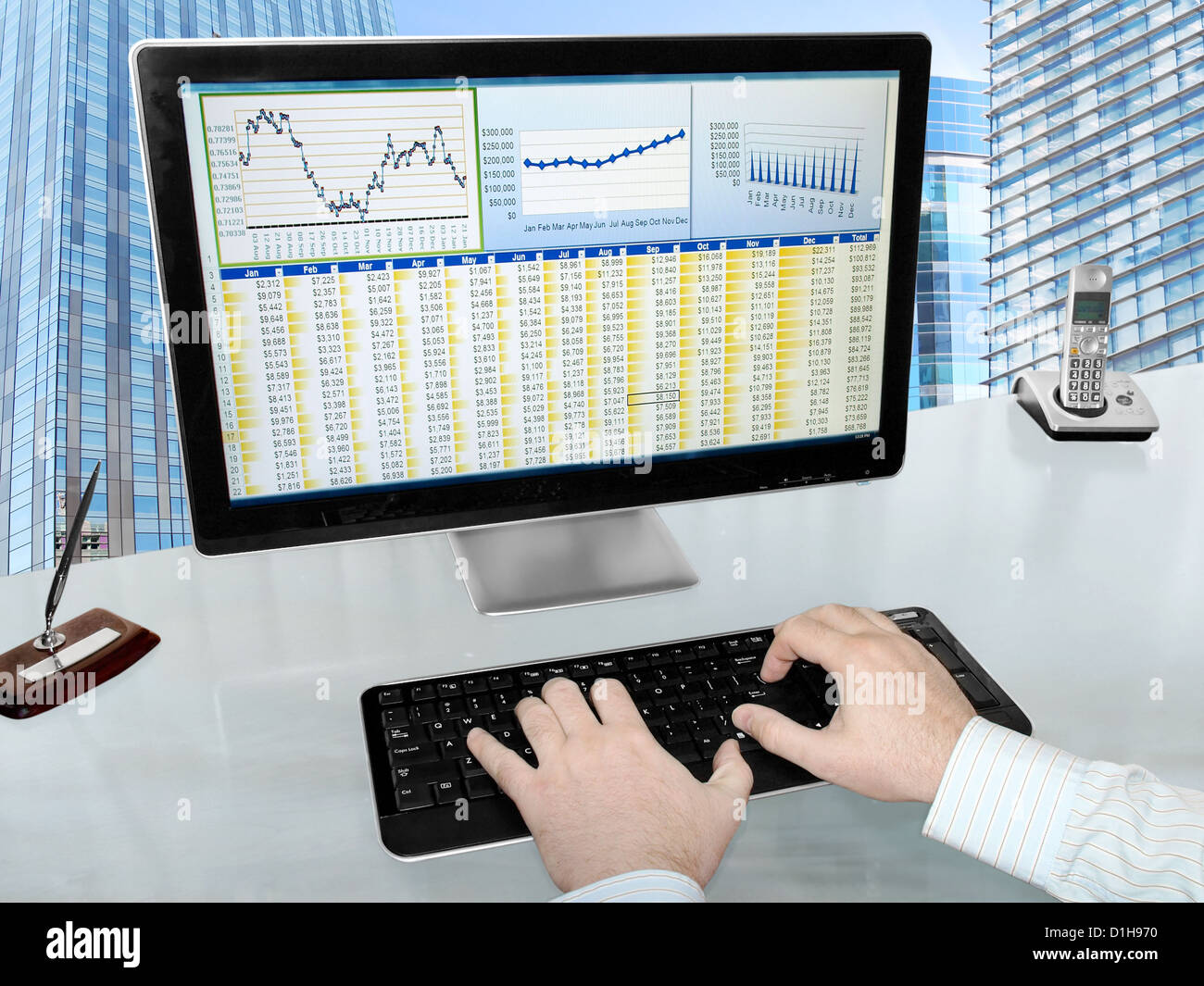 Analyzing Data on Computer Stock Photo - Alamy