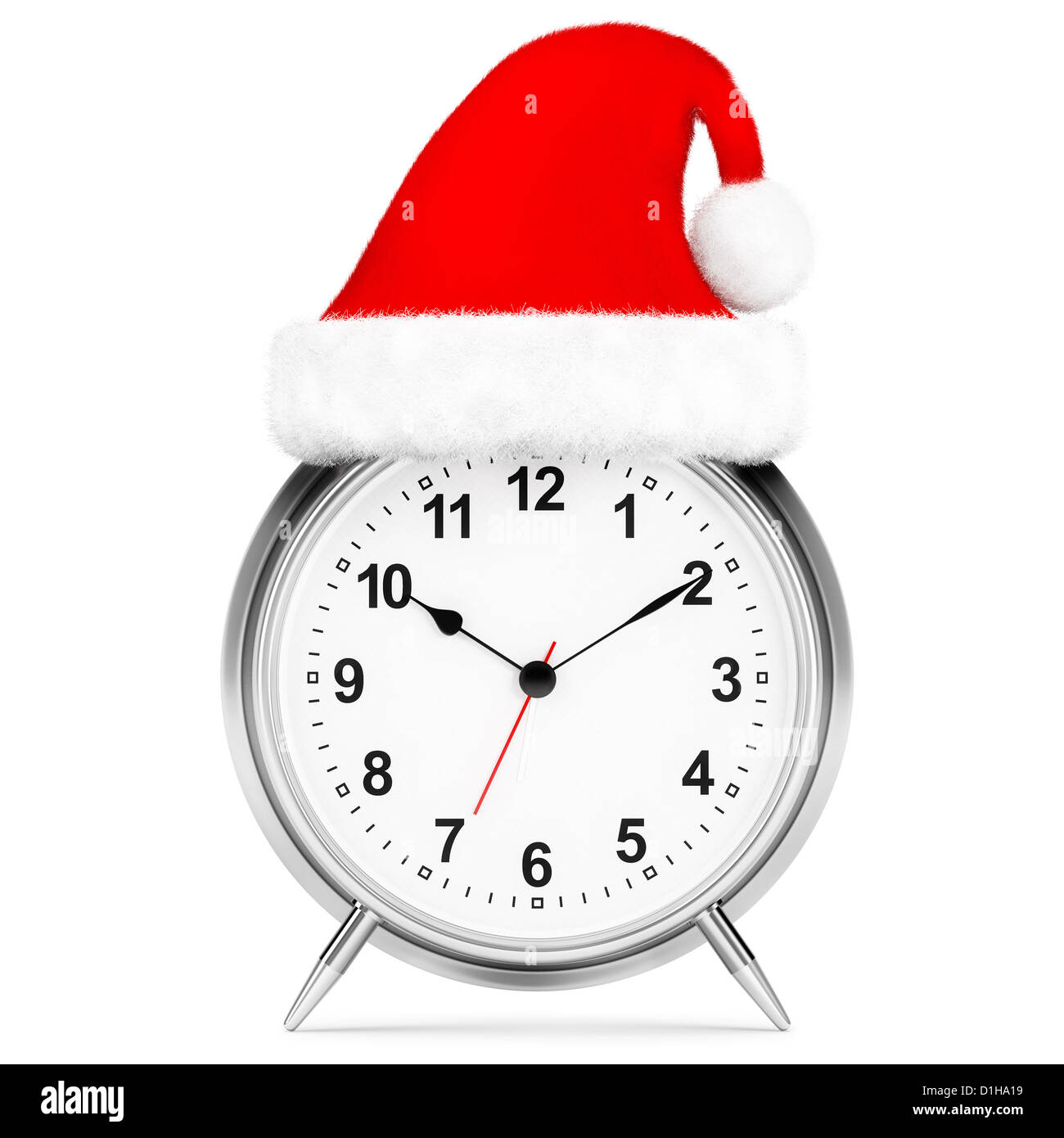 Alarm clock and santa hat view with copy space hi-res stock photography ...