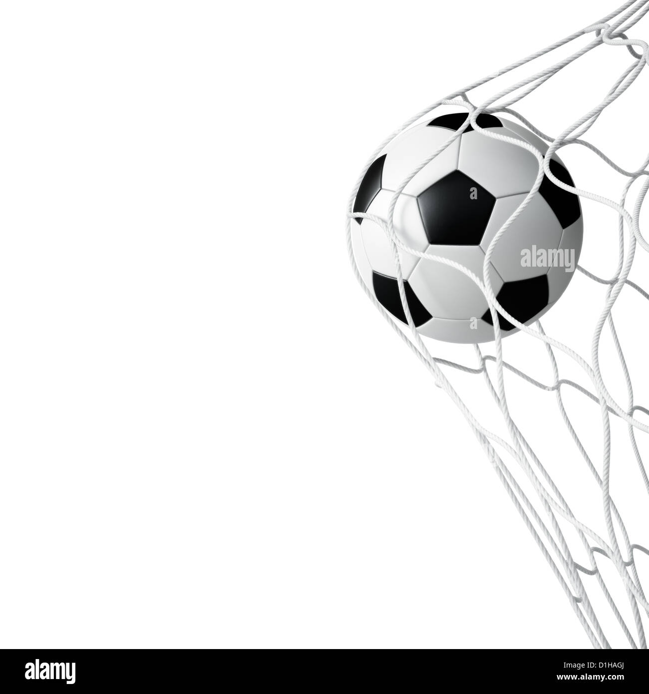 Soccer ball in net on white background Stock Photo - Alamy
