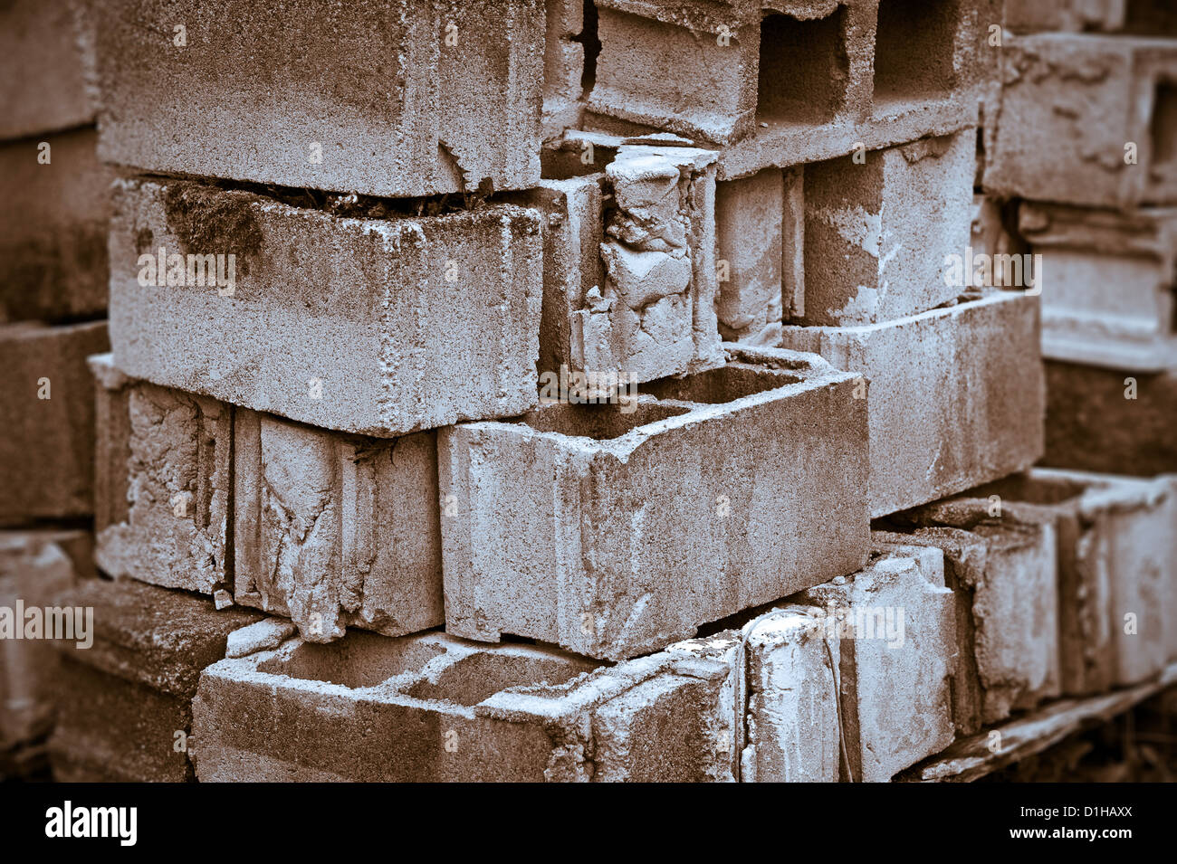 Concrete blocks stacked on pallets outside old World War II US Navy ...