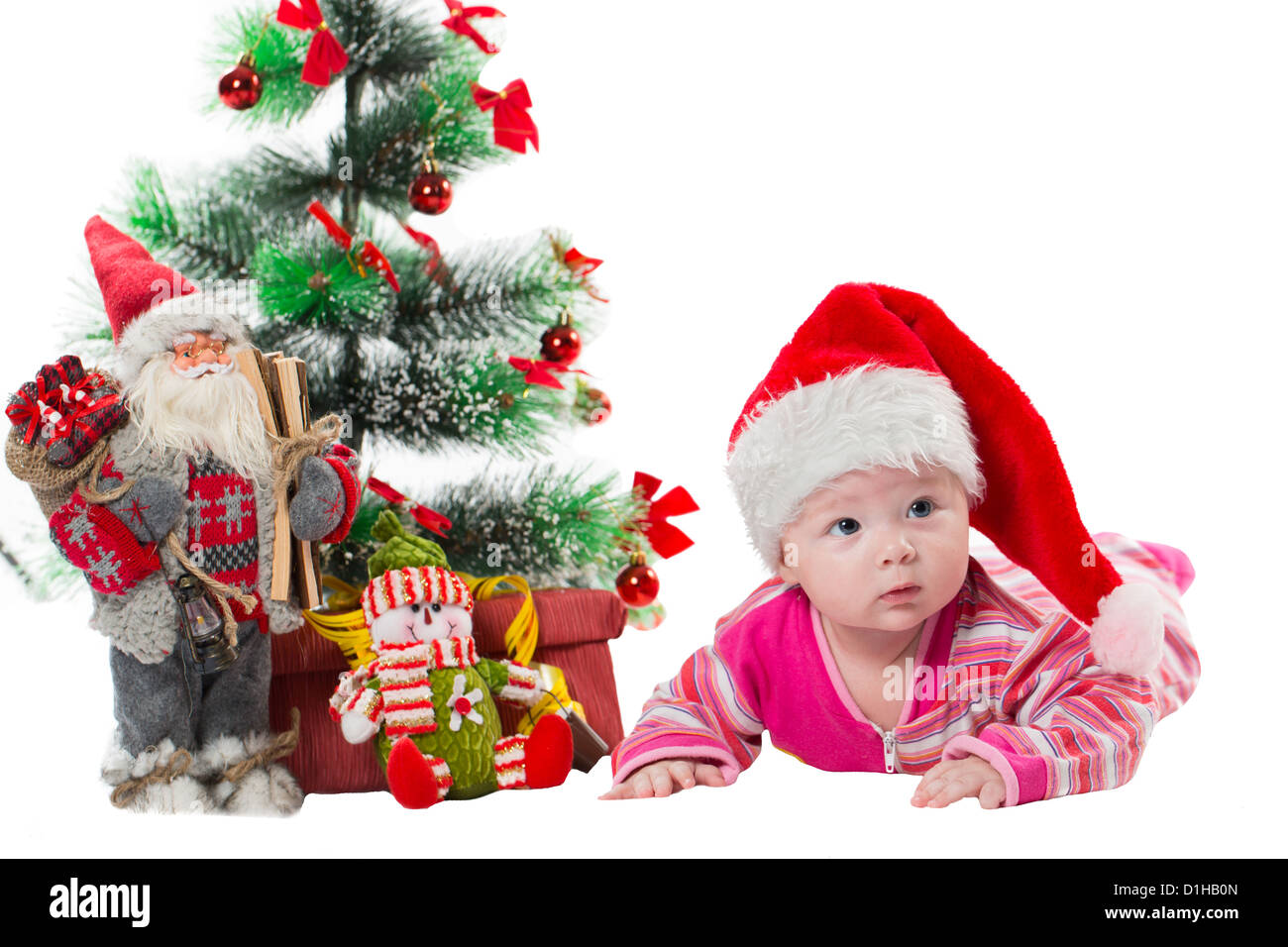 Santa baby girl in Christmas on isolated white background The concept ...