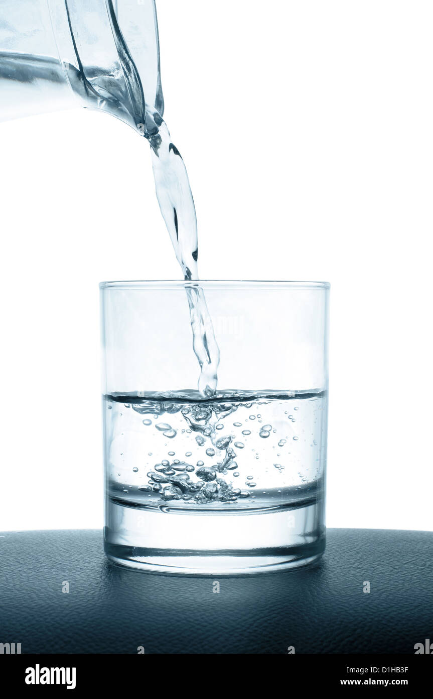 pouring water glass on white background Stock Photo - Alamy