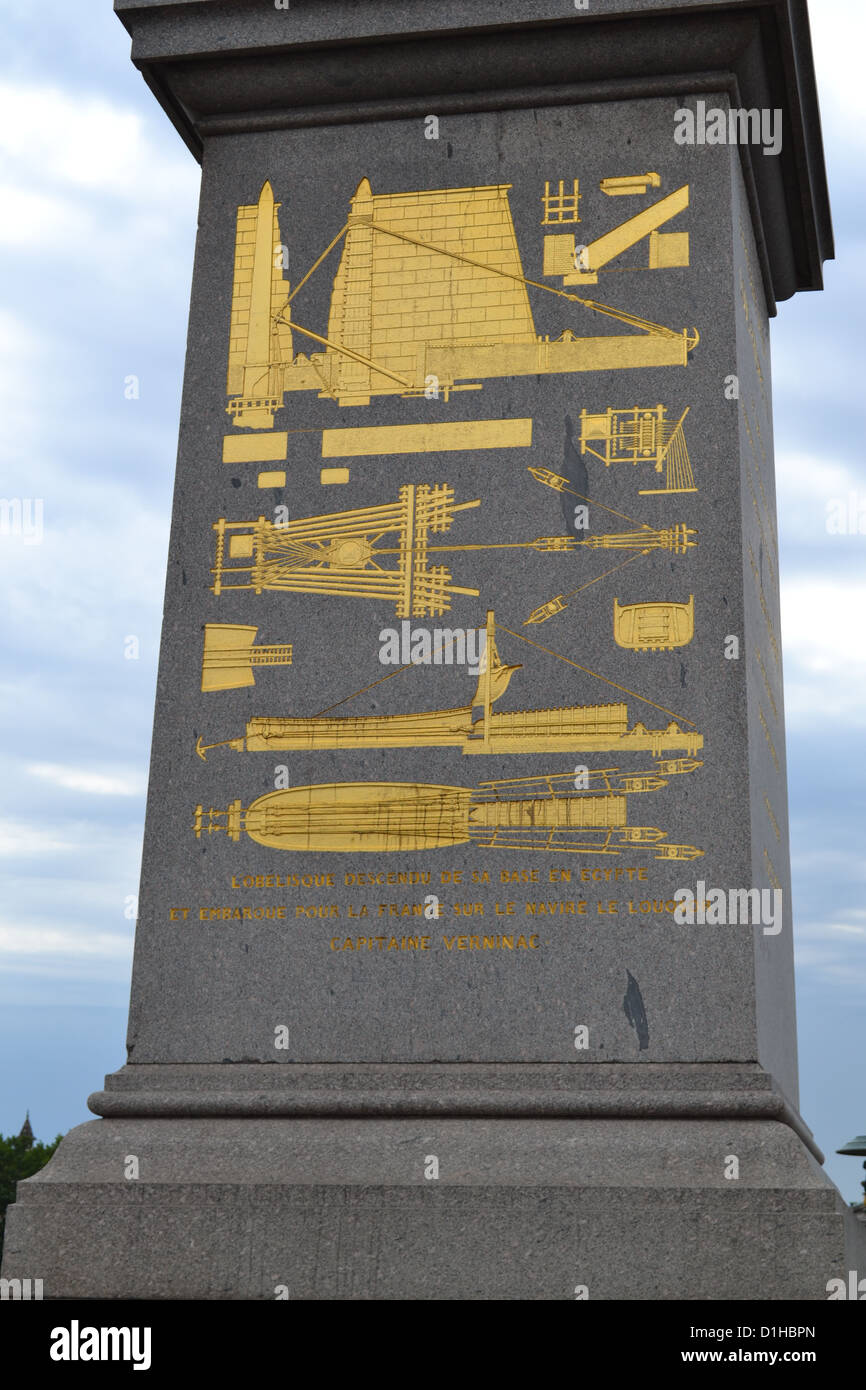 The base of the Luxor obelisk in the Place de la Concorde in Paris ...