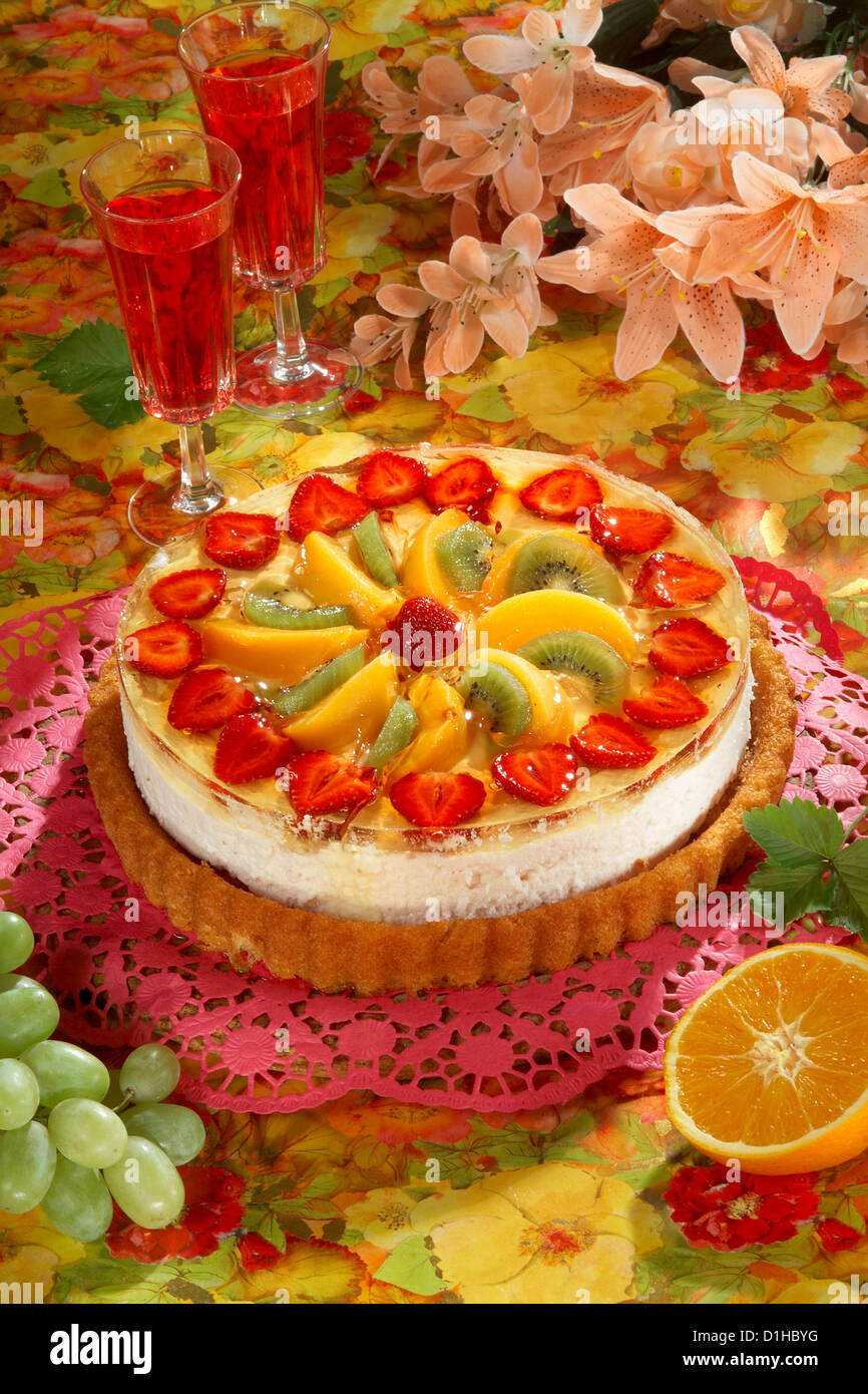 Cheese cake with fruits Stock Photo - Alamy