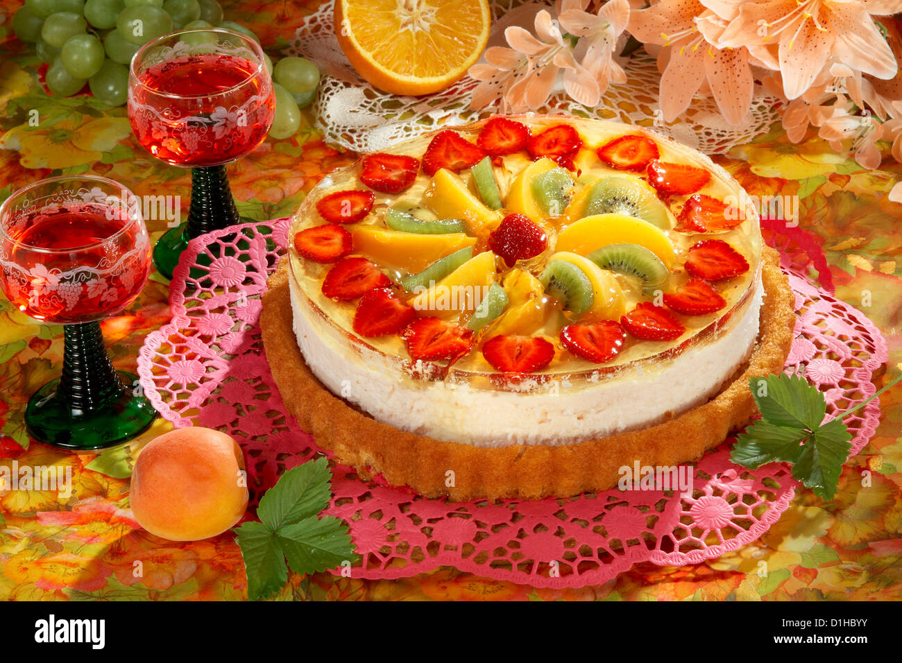Cheese cake with fruits Stock Photo - Alamy