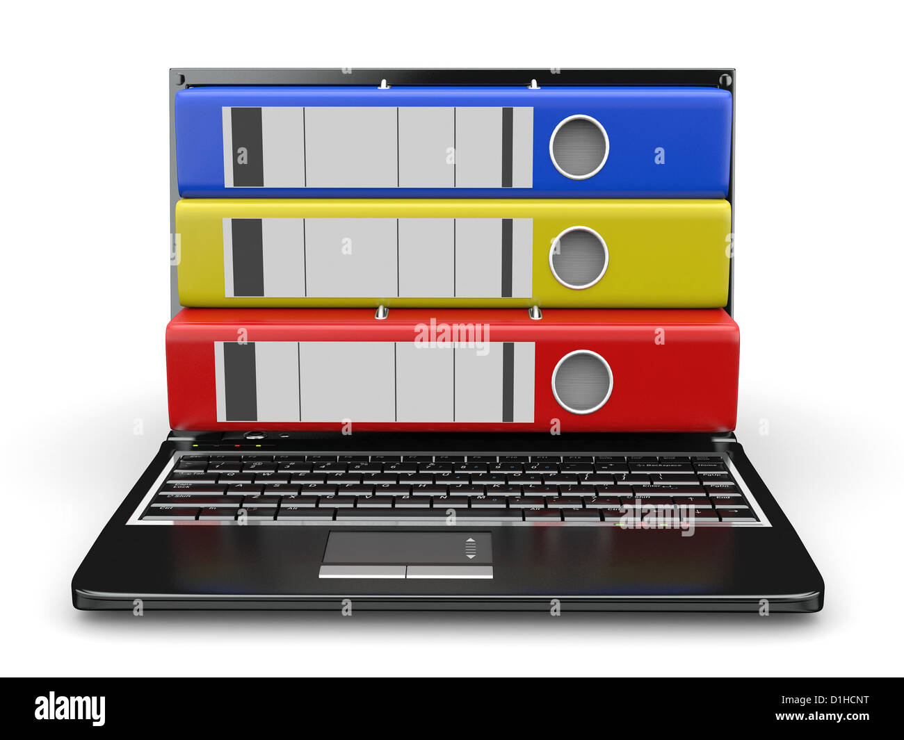 Archive. Laptop with folders instead of the screen. 3d Stock Photo - Alamy