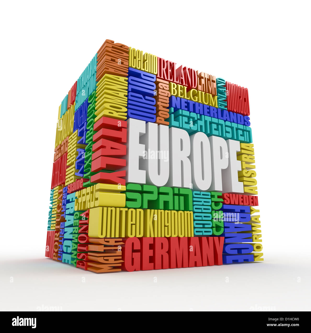 Europe. Box from name of european countries. 3d Stock Photo - Alamy