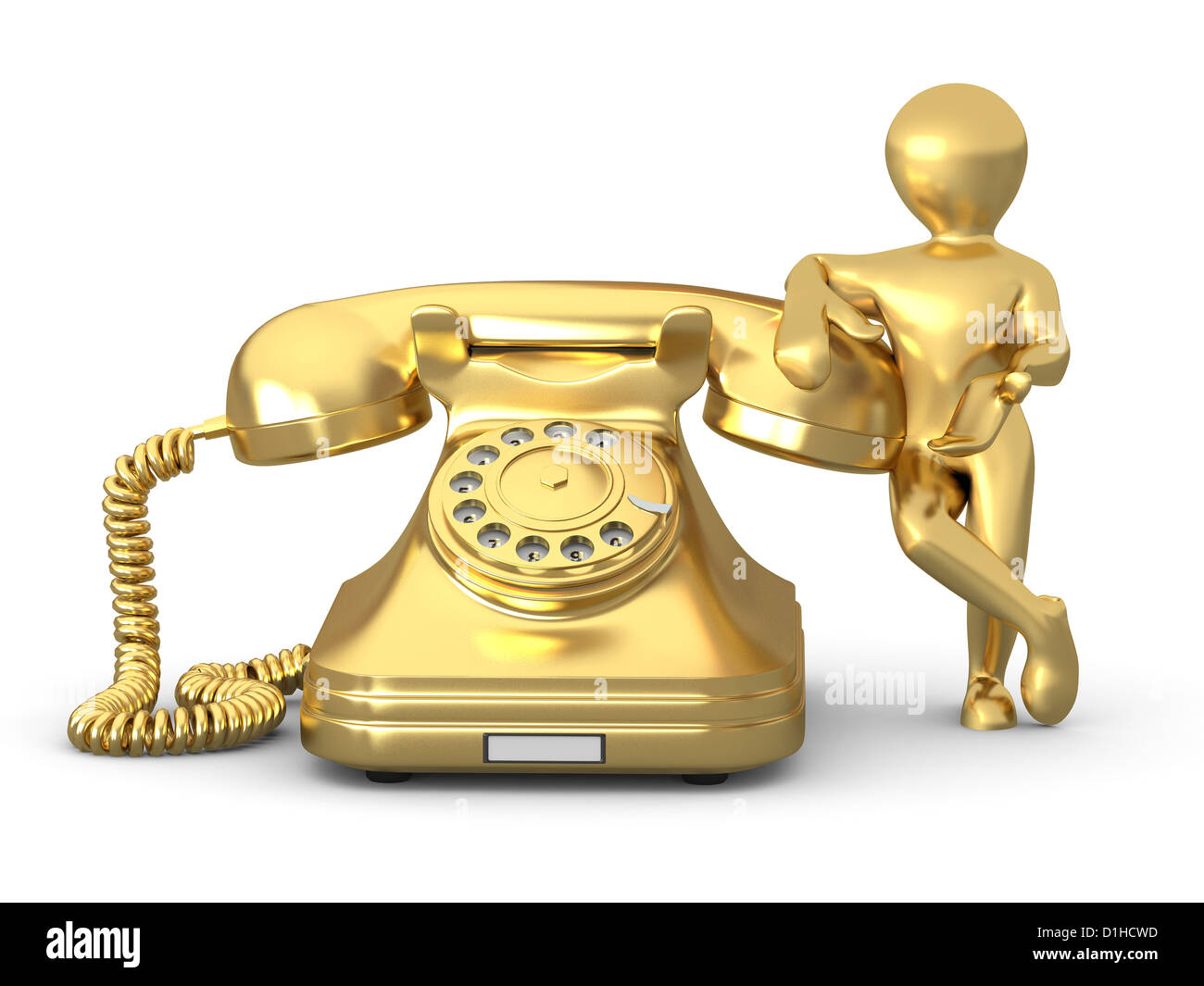 Contact us. Man with phone on white isolated background. 3d Stock Photo ...