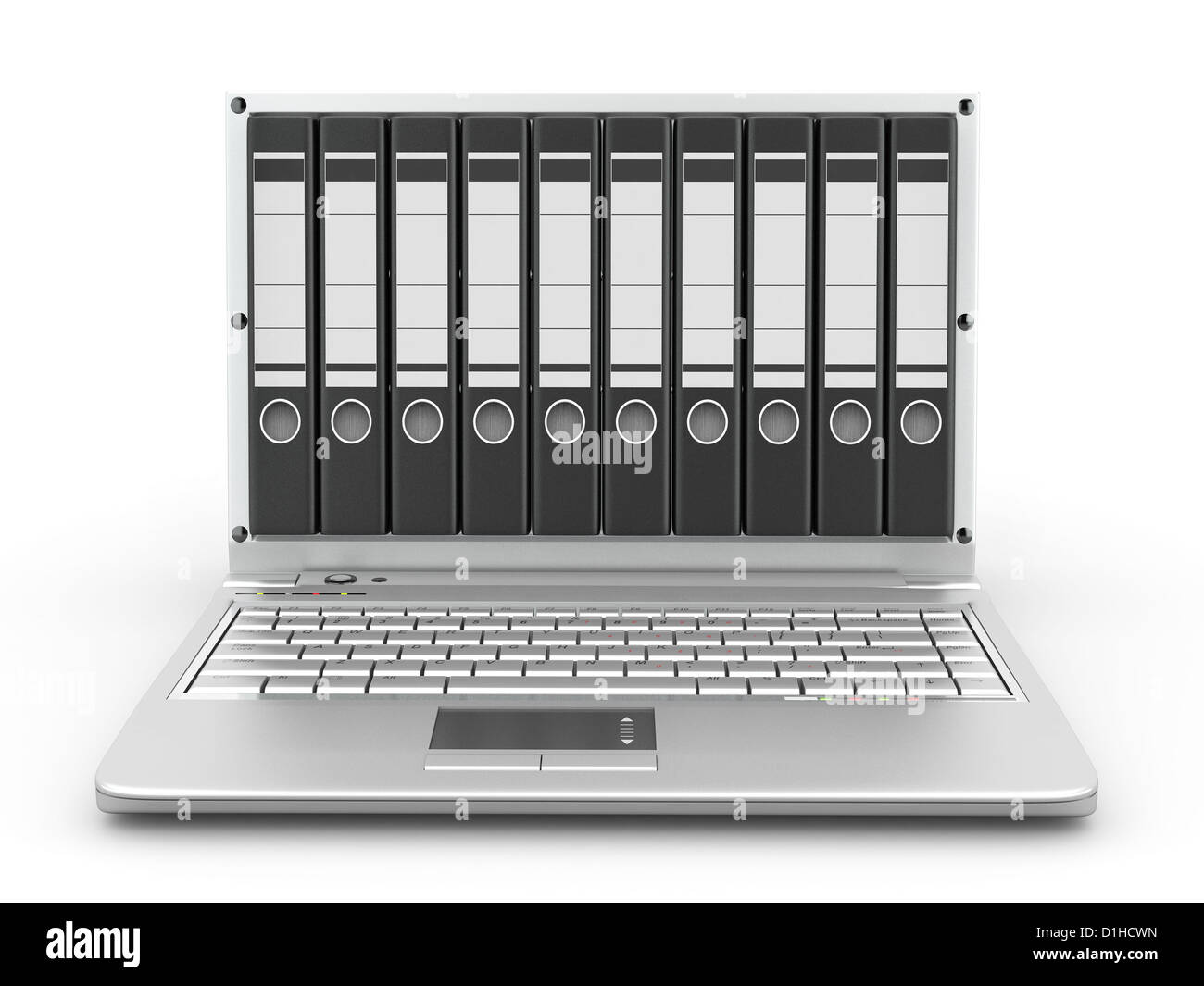 Archive. Laptop with folders instead of the screen. 3d Stock Photo - Alamy