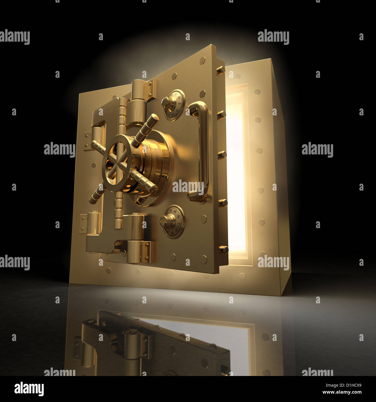 Opening vault and volume light on black background. 3d Stock Photo - Alamy