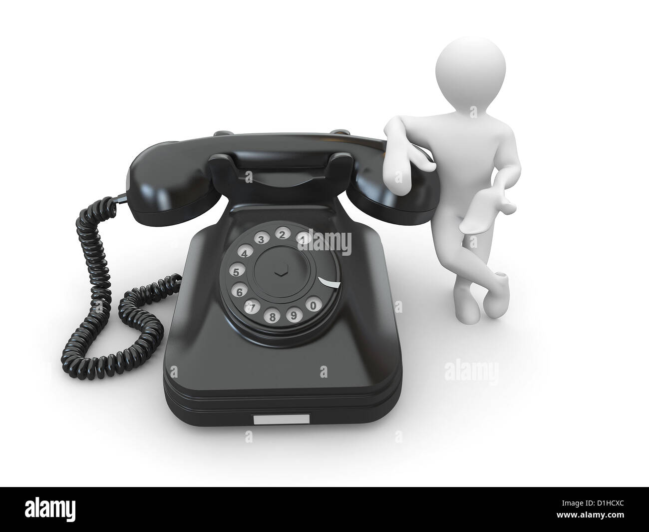 Contact us. Man with phone on white isolated background. 3d Stock Photo ...