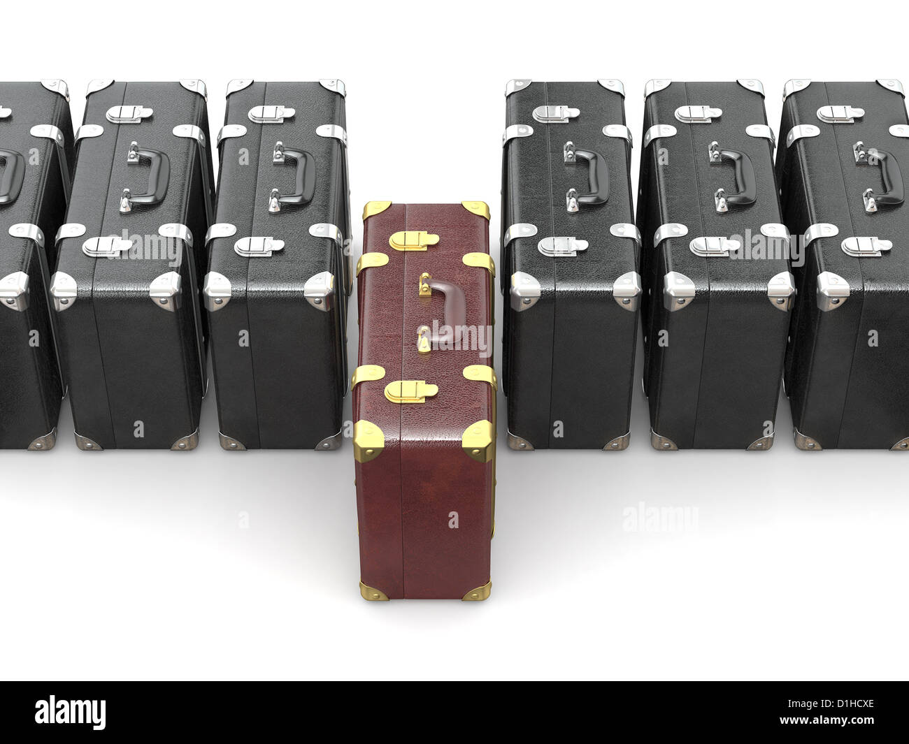 Choose travel. Many suitcases on white isolated background. 3d Stock ...