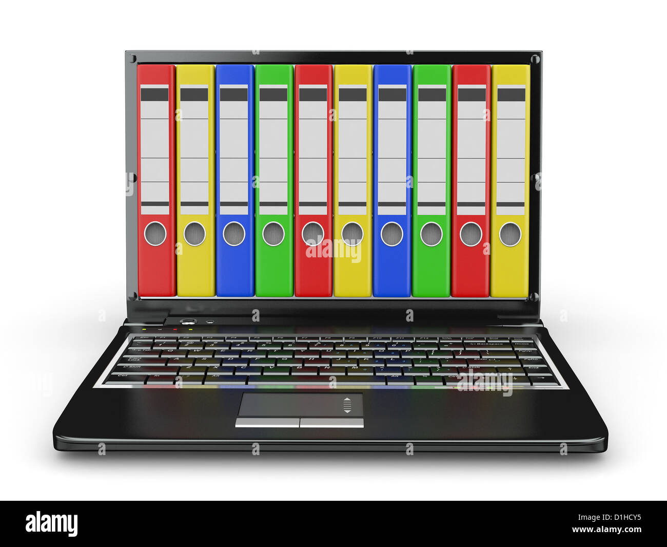 Archive. Laptop with folders instead of the screen. 3d Stock Photo - Alamy