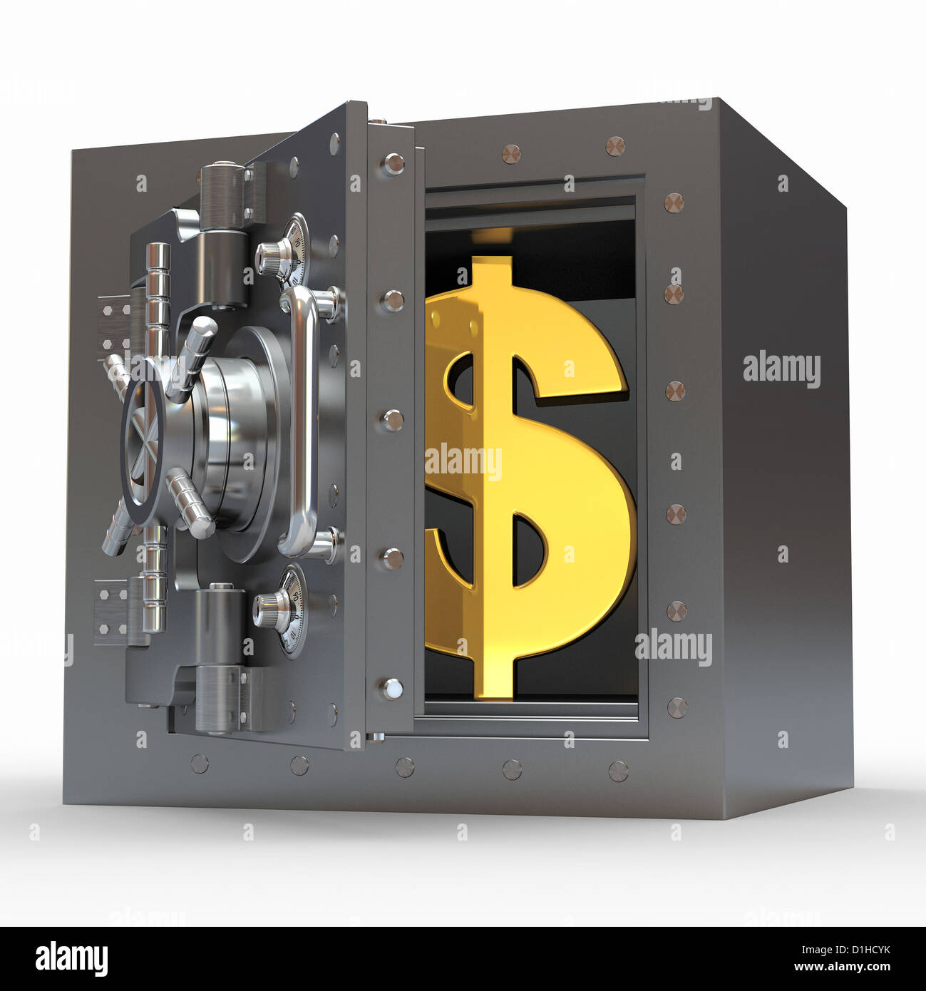 Dollar sign in vault on white isolated background. 3d Stock Photo - Alamy