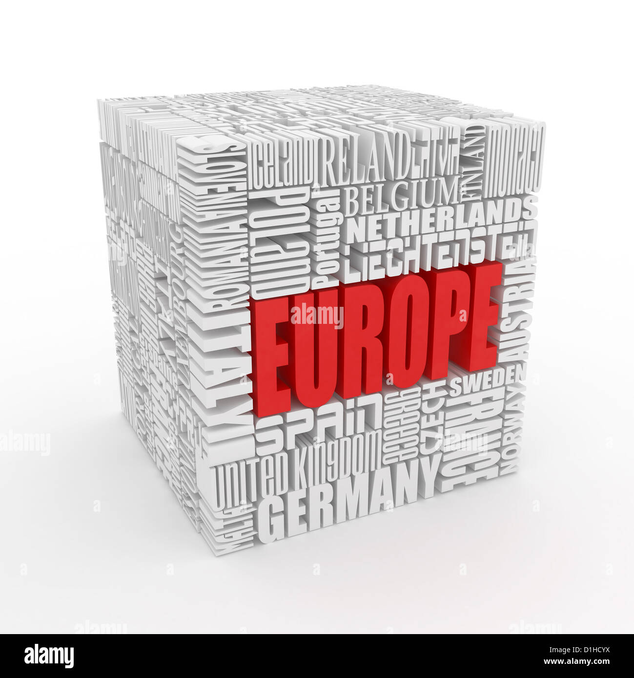 Europe. Box from name of european countries. 3d Stock Photo - Alamy