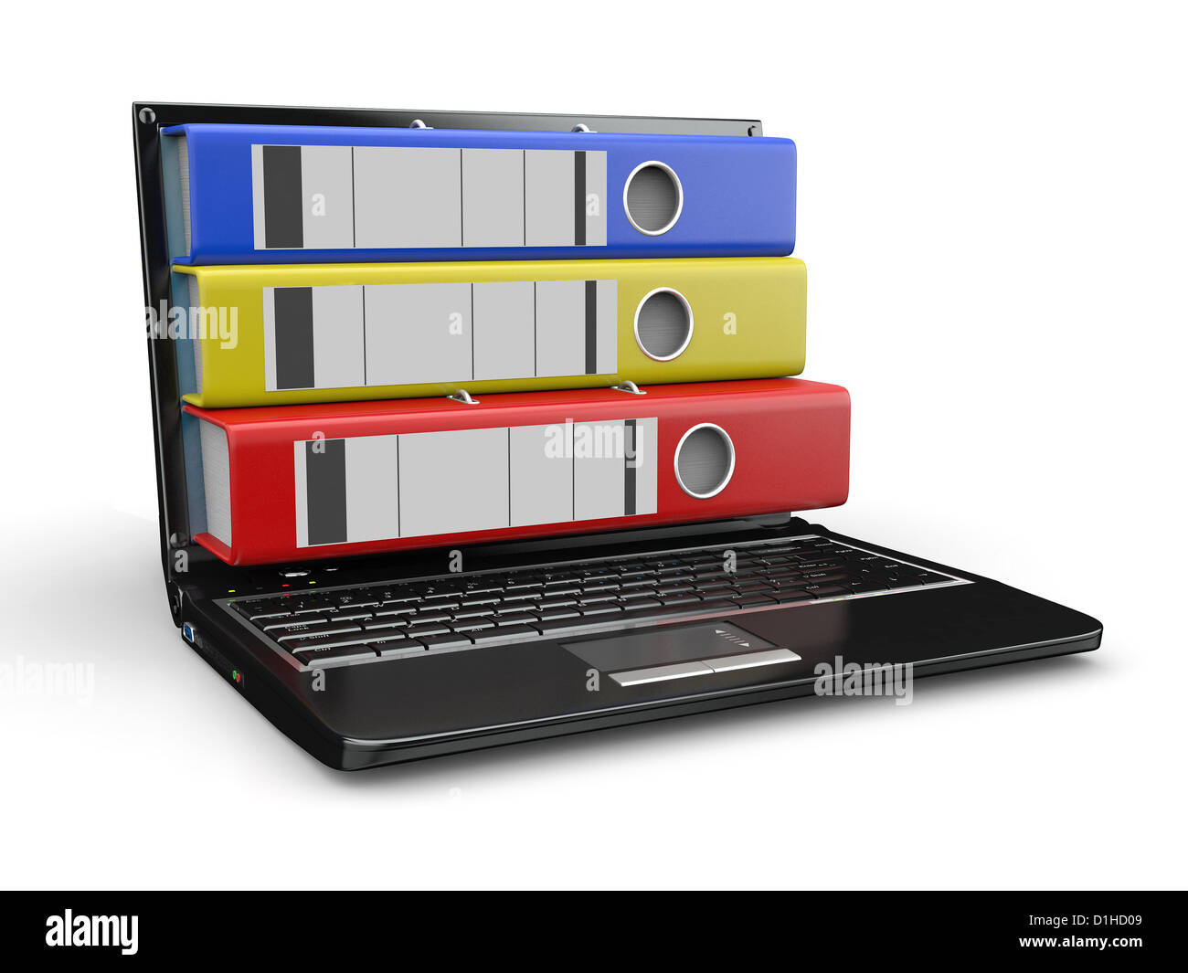 Archive. Laptop with folders instead of the screen. 3d Stock Photo - Alamy