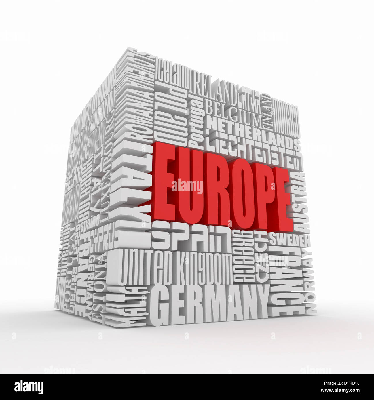 Europe. Box from name of european countries. 3d Stock Photo - Alamy
