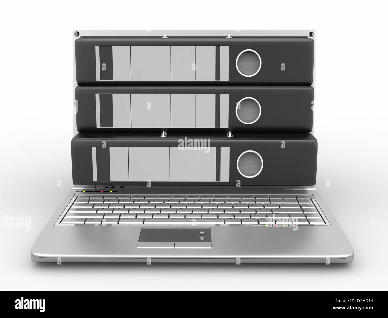 Archive. Laptop with folders instead of the screen. 3d Stock Photo - Alamy