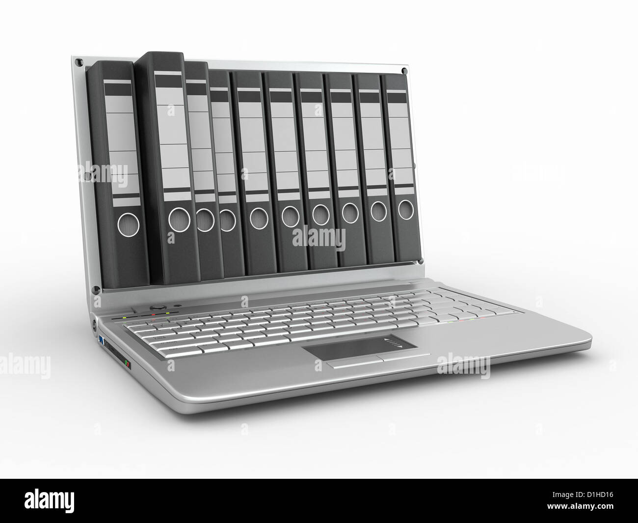 Archive. Laptop with folders instead of the screen. 3d Stock Photo - Alamy