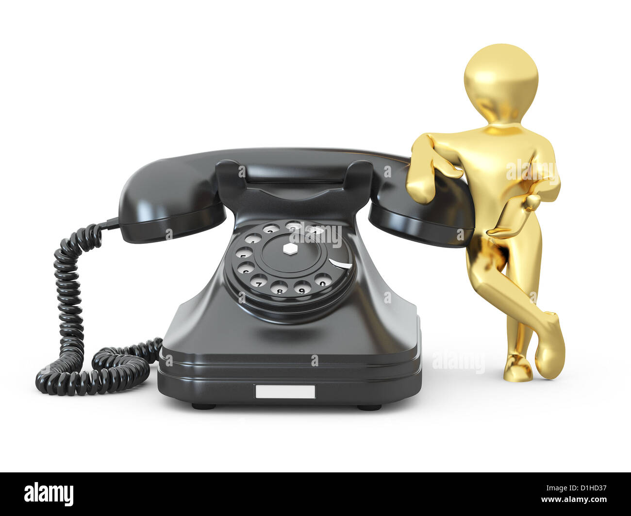 Contact us. Man with phone on white isolated background. 3d Stock Photo ...